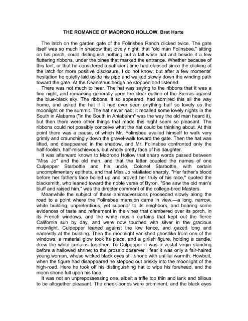 THE ROMANCE OF MADRONO HOLLOW, Bret Harte