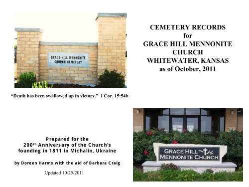 CEMETERY RECORDS for GRACE HILL MENNONITE CHURCH ...
