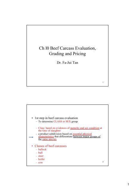 Ch l0 Beef Carcass Evaluation, Grading and Pricing