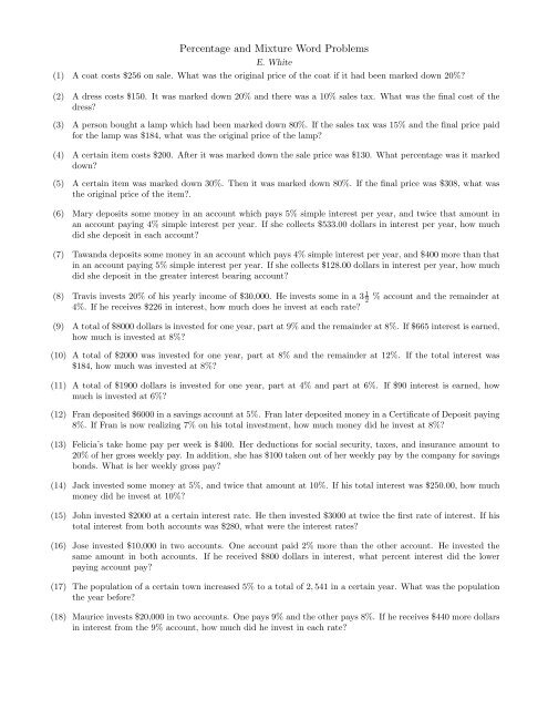 Percent and Mixture Word Problems Supplements ... - MCIS Home