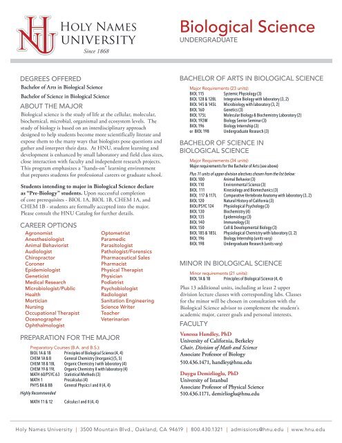 Biological Science - Holy Names University