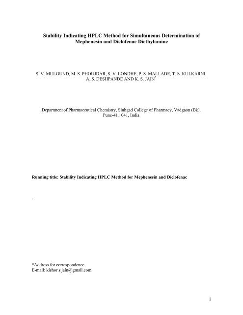 Stability Indicating HPLC Method for Simultaneous Determination of ...