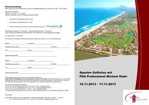 Spanien Golfreise mit PGA Professional Michael Stahr ... - Golf Tours