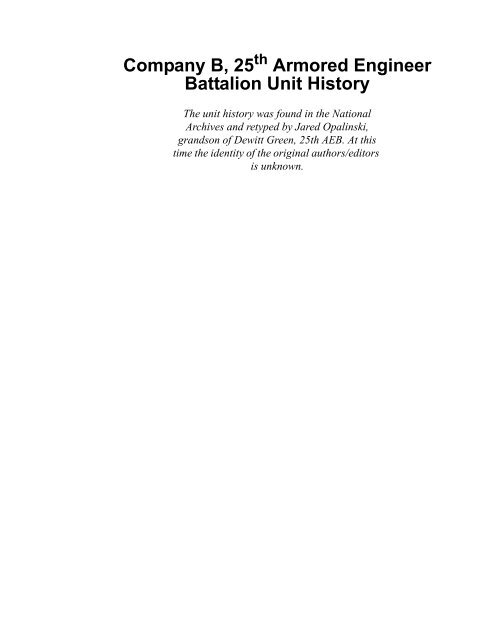 Company B, 25 Armored Engineer Battalion Unit History