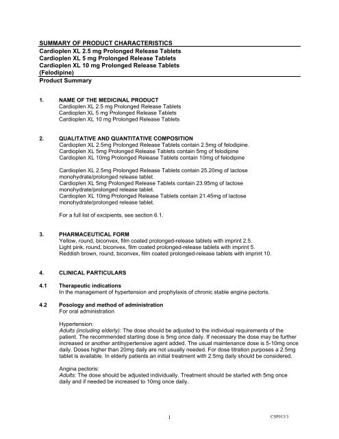 SUMMARY OF PRODUCT CHARACTERISTICS