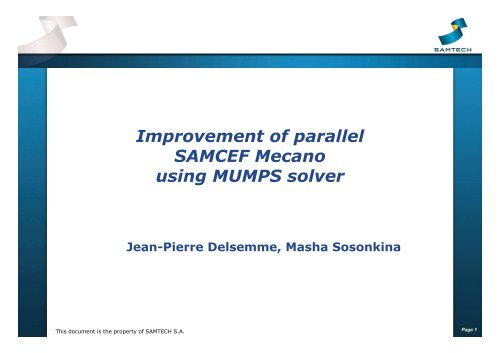 Improvement of parallel SAMCEF Mecano using MUMPS solver