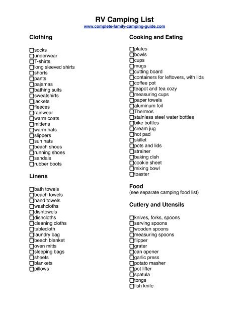 rv checklist - The Complete Family Camping