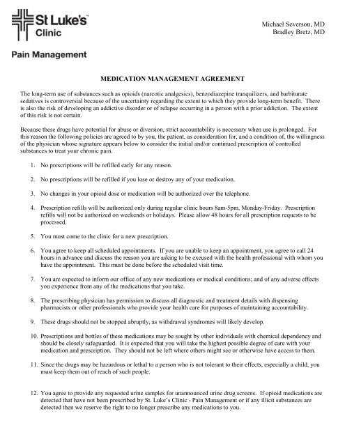 MEDICATION MANAGEMENT AGREEMENT - St. Luke's