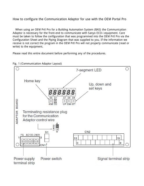 How to configure the Communication Adaptor for use with the OEM ...