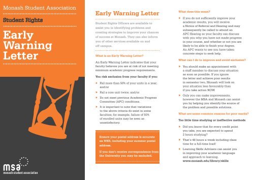 Early Warning Letter - Monash Student Association