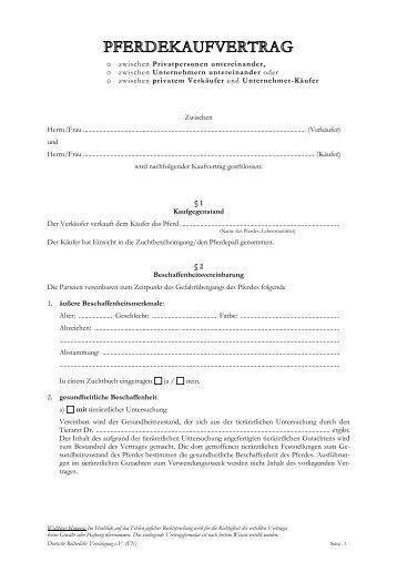 Pferdekaufvertrag Für Ve