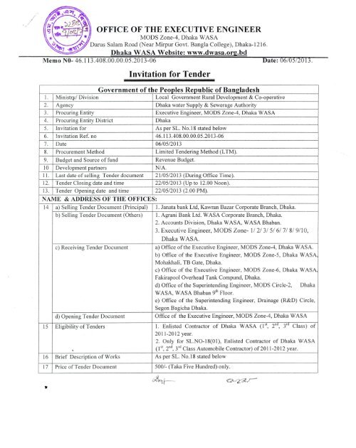 Government of the Peoples Republic of Bangladesh - WASA