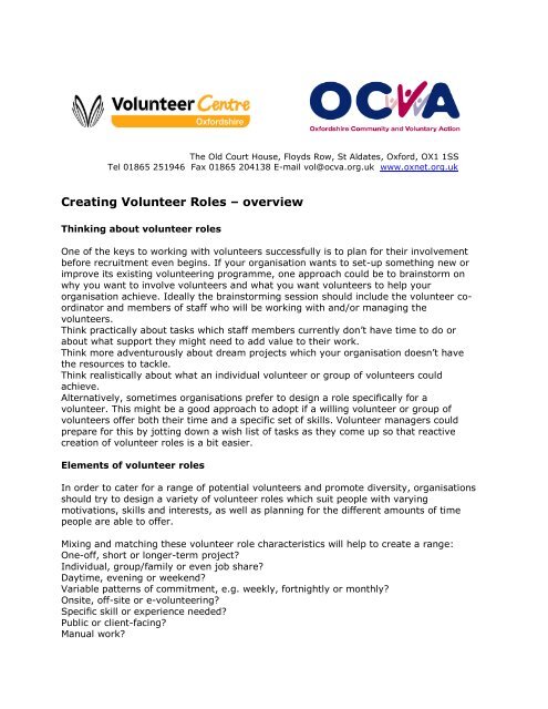 Creating Volunteer Roles – overview - OCVA