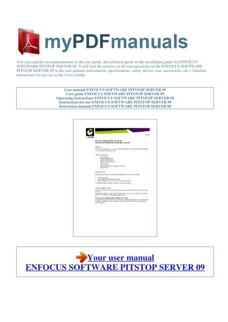 User manual ENFOCUS SOFTWARE PITSTOP SERVER 09 - 1