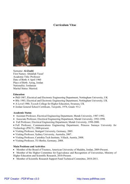 Curriculum Vitae - Princess Sumaya University for Technology