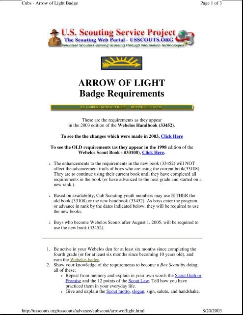 Webelos Arrow Of Light Requirements Worksheet | Shelly Lighting