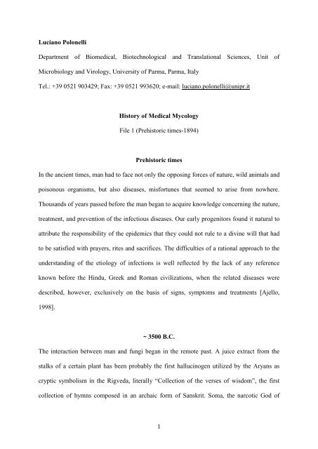 History of Medical Mycology (prehistoric times-1894) - ISHAM
