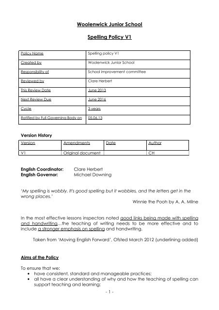 Woolenwick Junior School Spelling Policy V1