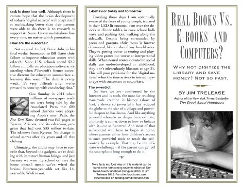 REAL BOOKS VS. E-BOOKS AND COMPUTERS?