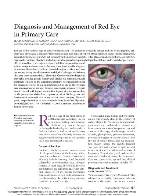 Diagnosis and Management of Red Eye in Primary Care