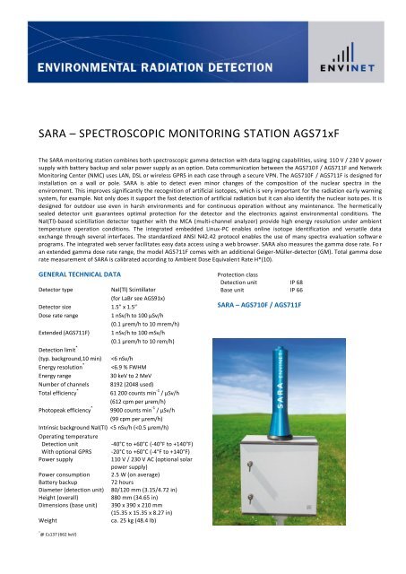 SARA – SPECTROSCOPIC MONITORING STATION AGS71xF