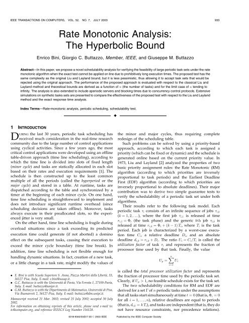 Rate monotonic analysis: the hyperbolic bound - Computers ... - REDS
