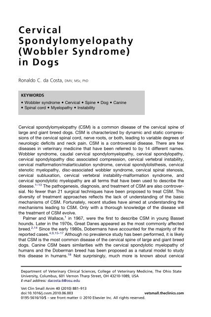 Cervical Spondylomyelopathy (Wobbler Syndrome) in Dogs