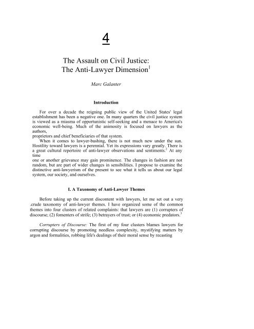 The Assault on Civil Justice: The Anti-Lawyer ... - Marc Galanter