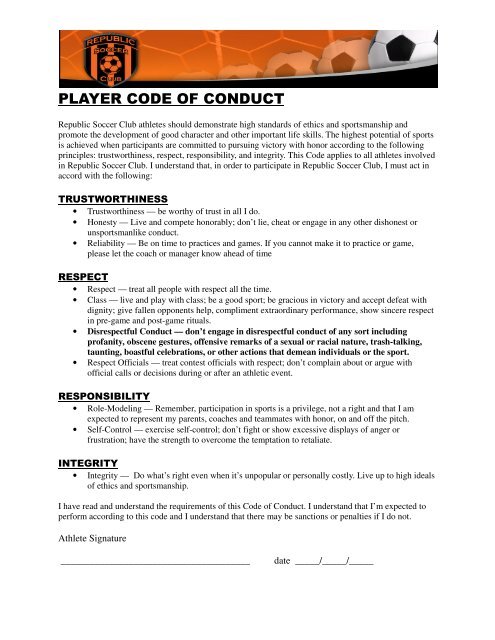 RSC Player Code of Conduct - Republic Soccer Club