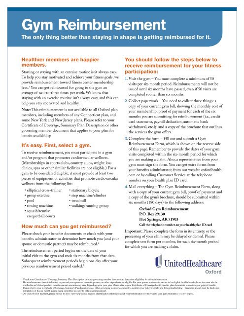 Gym Reimbursement Form - Oxford Health Plans Gym Reimbursement Form - Oxford Health Plans