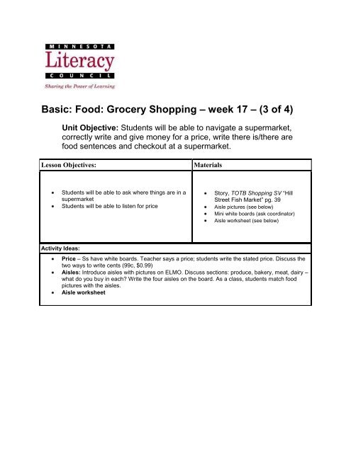 Basic: Food: Grocery Shopping – week 17 – (3 of 4)