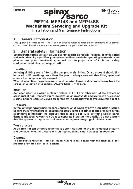 MFP14, MFP14S and MFP14SS Mechanism ... - Spirax Sarco