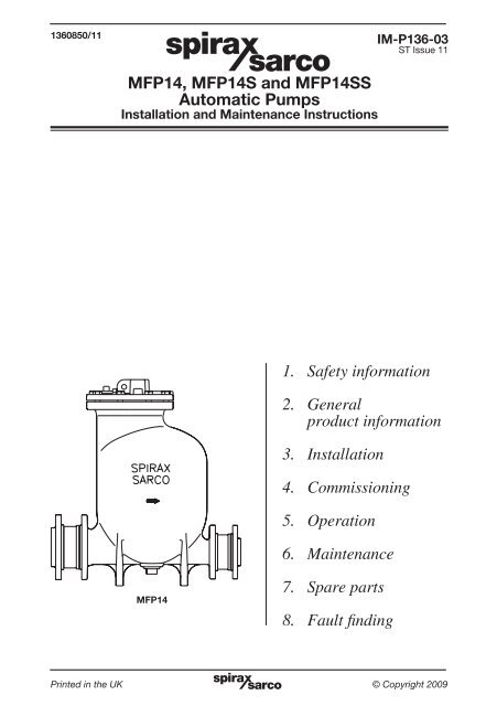MFP14, MFP14S and MFP14SS Automatic Pumps - Spirax Sarco
