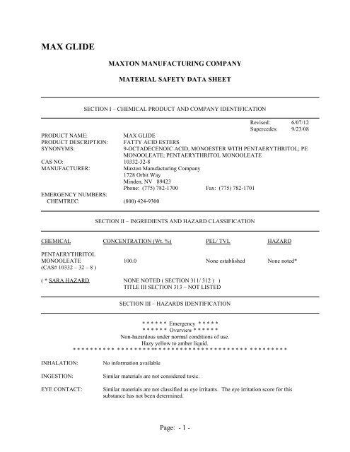 MaxGlide MSDS 6-7-12 - Maxton Valve