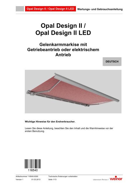 Opal Design II / Opal Design II LED - Weinor Top-Partner