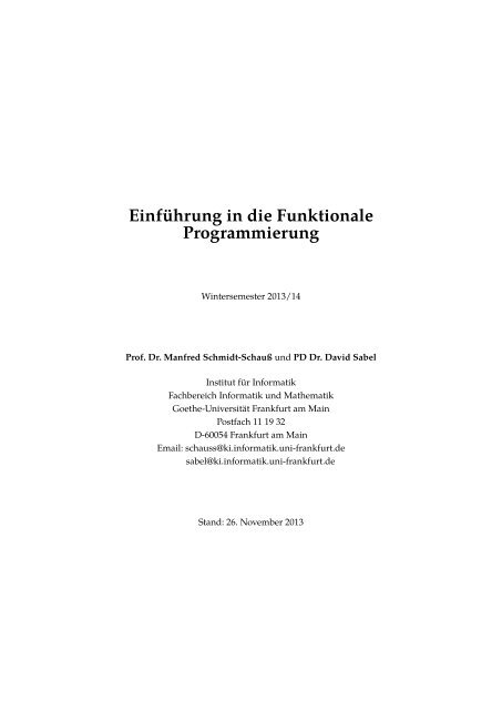 Einführung in die Funktionale Programmierung - Goethe-Universität