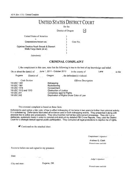 Criminal Complaint Form AO-91 - RisePatriot
