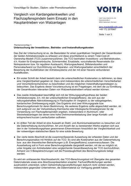 Bachelorarbeit bei Voith ab sofort oder später Bachelorarbeit bei Voith ab sofort oder später