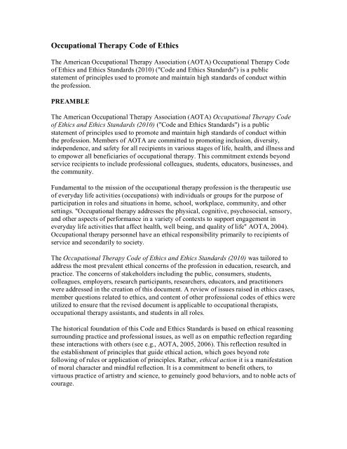 Occupational Therapy Code of Ethics