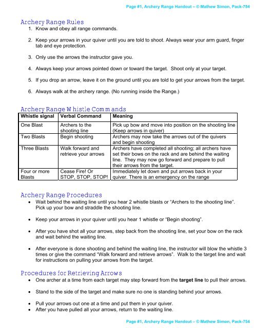 Archery Range Whistle Commands