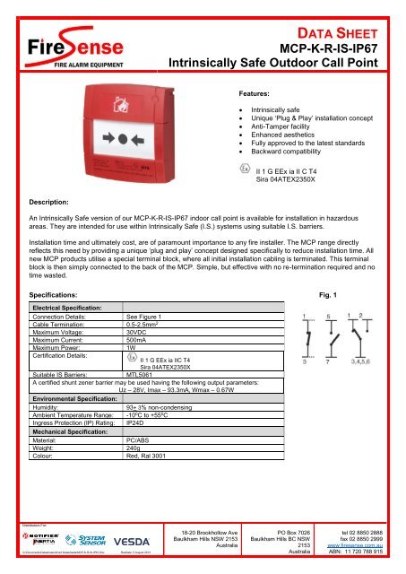 MCP-K-R-IS-IP67 Intrinsically Safe Outdoor Call Point - FireSense