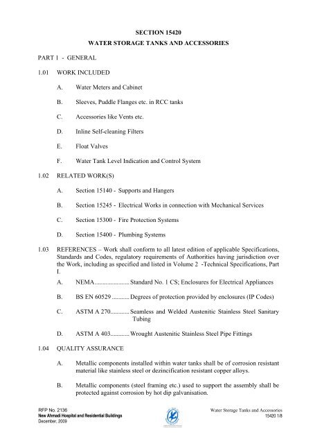 SECTION 15420 WATER STORAGE TANKS AND ... - Shbc.com