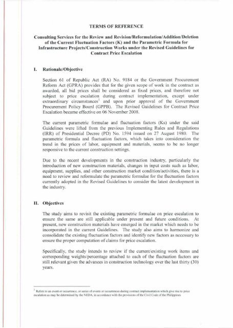 TERMS OF REFERENCE Consulting Services for the ... - NEDA