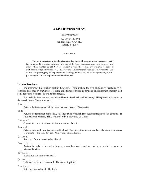 A LISP interpreter in Awk