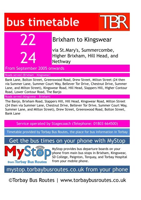 The 22 timetable - Torbay Bus Routes