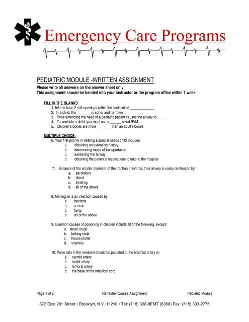 pediatric module -written assignment - Emergency Care Programs