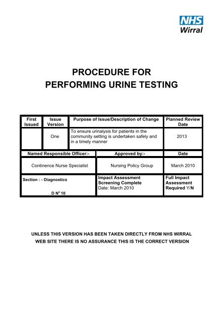 Procedure for performing urine testing