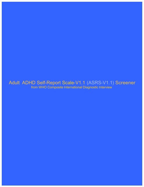 Adult ADHD Self-Report Scale-V1.1 (ASRS-V1.1) - Health Care ...