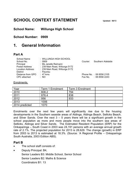 School Context Statement - Willunga High School