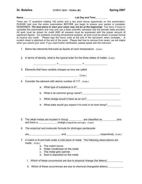 CHEM 200 - Exam #1